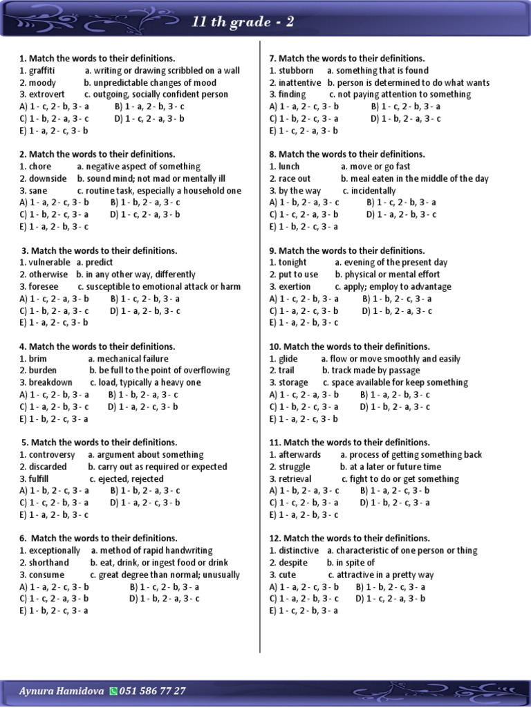 11th grade vocabulary review | PDF | Behavioural Sciences | Psychology
