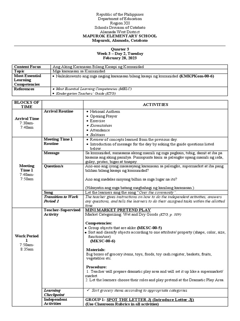 Bagumbaran CO LP-Q3-Week 3-Day 2 | PDF | Learning | Grocery Store