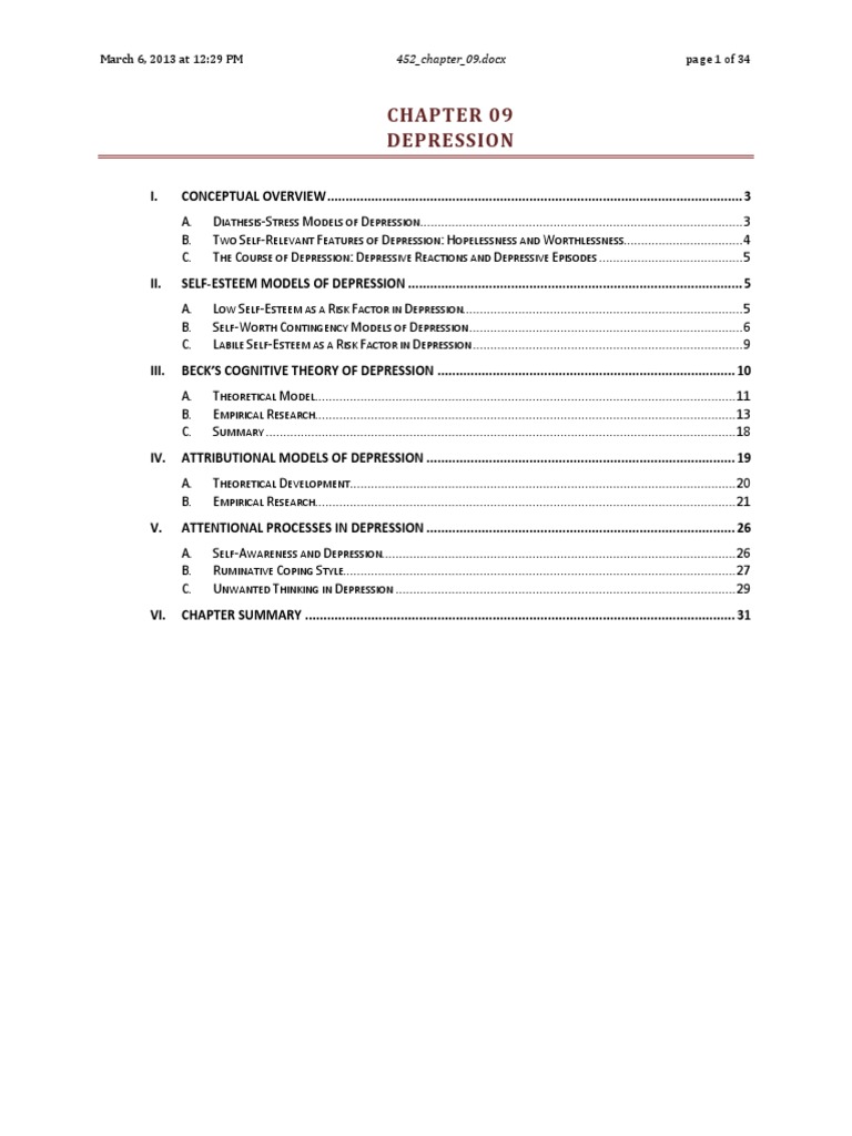Understanding Depression: Causes and Models | PDF | Self Esteem ...