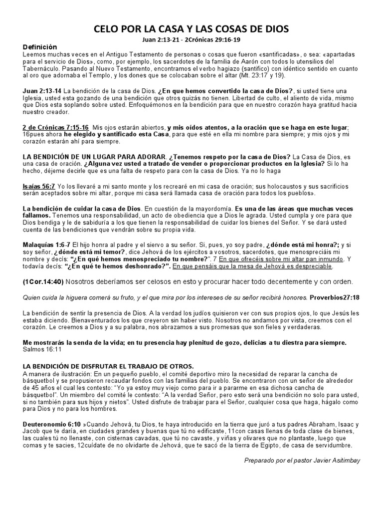 Celo por la Casa de Dios y Su Adoración | PDF | Oración | Bendición