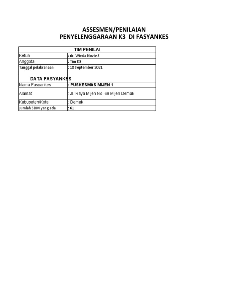 Instrumen Asesmen K3 Fasyankes | PDF | Teknologi & Rekayasa