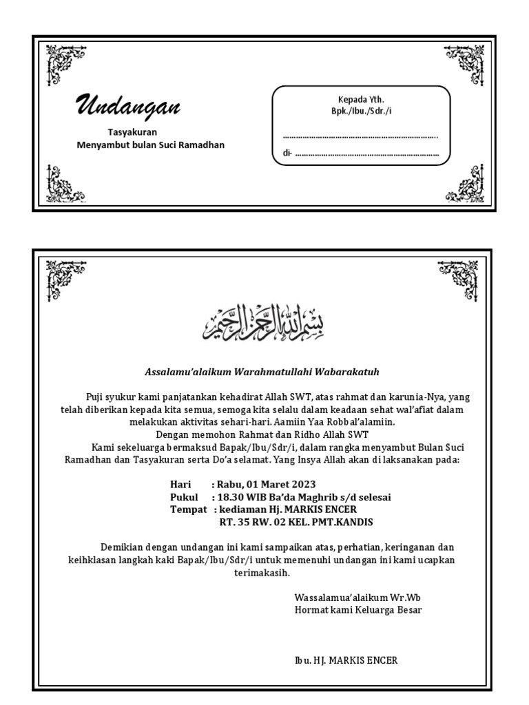 Undangan Tasyakuran Ramadhan | PDF
