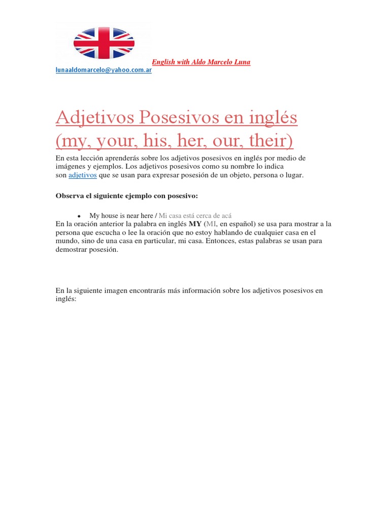 Adjetivos Posesivos en Inglés (My, Your, His, Her, Our, Their ...