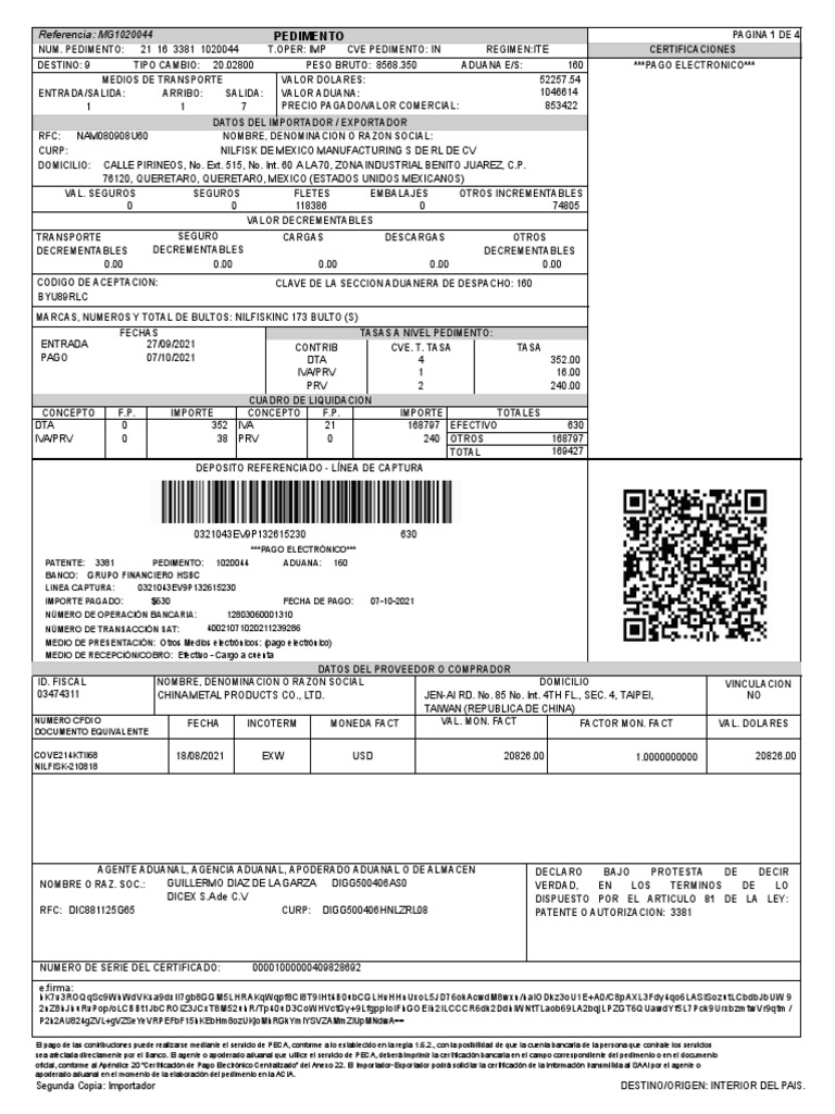 Ejemplo de Pedimento | PDF | Bancos | Business