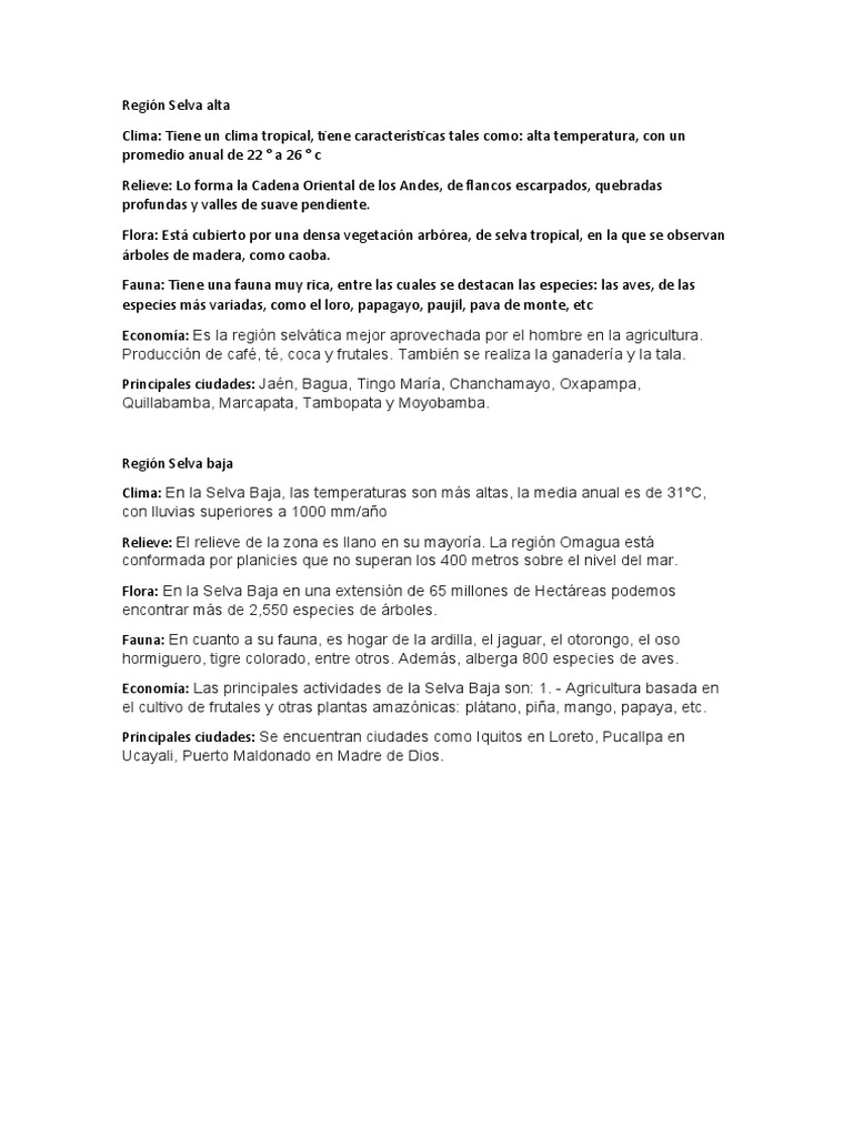 Región Selva Alta y Baja | PDF