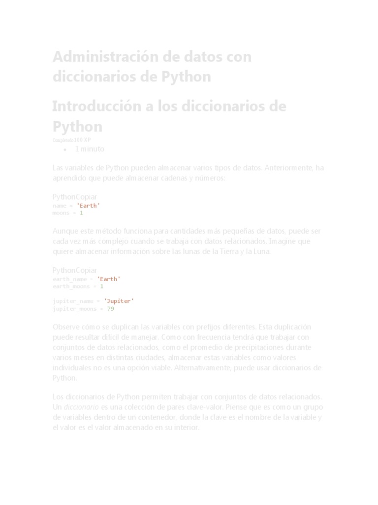 Administración de Datos Con Diccionarios de Python | PDF | Python ...