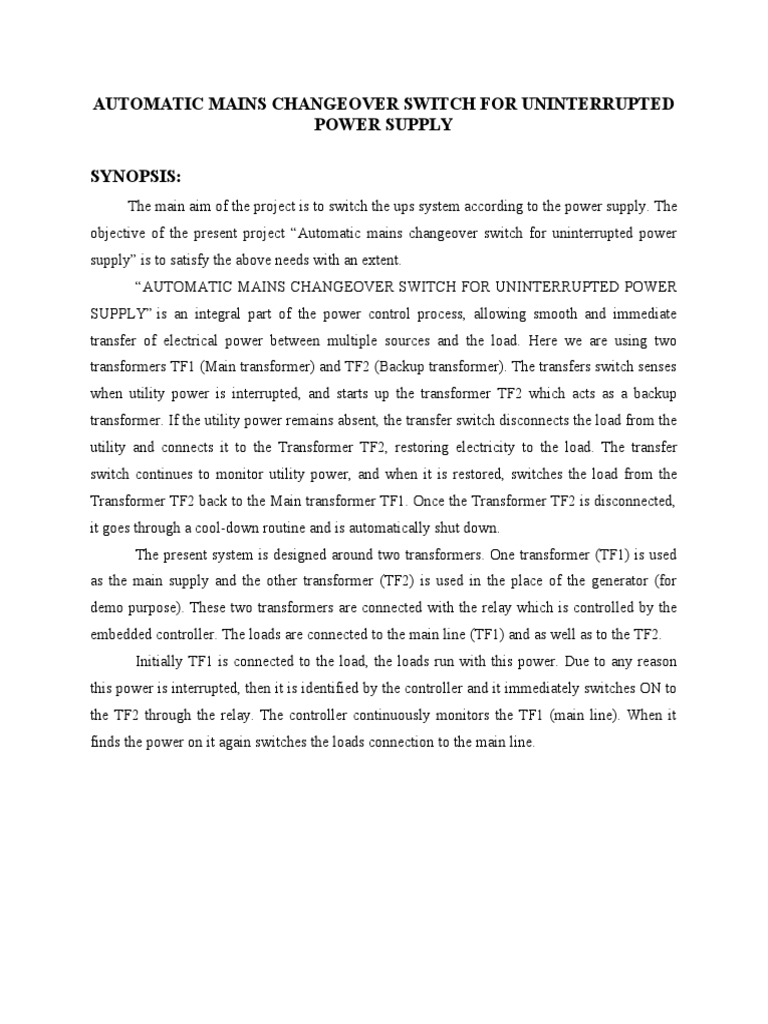13.automatic Mains Changeover Switch For Uninterrupted Power Supply | PDF | Power Supply ...