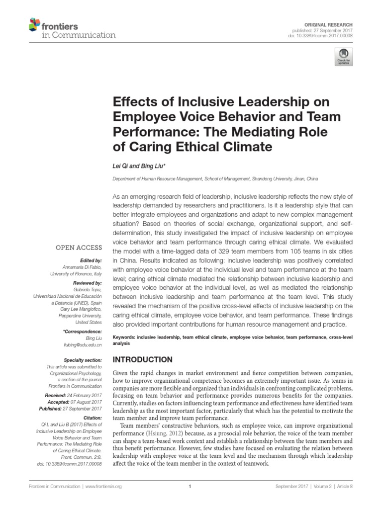 2017 Effects of Inclusive Leadership On Employee Voice Behavior and Team Performance The ...