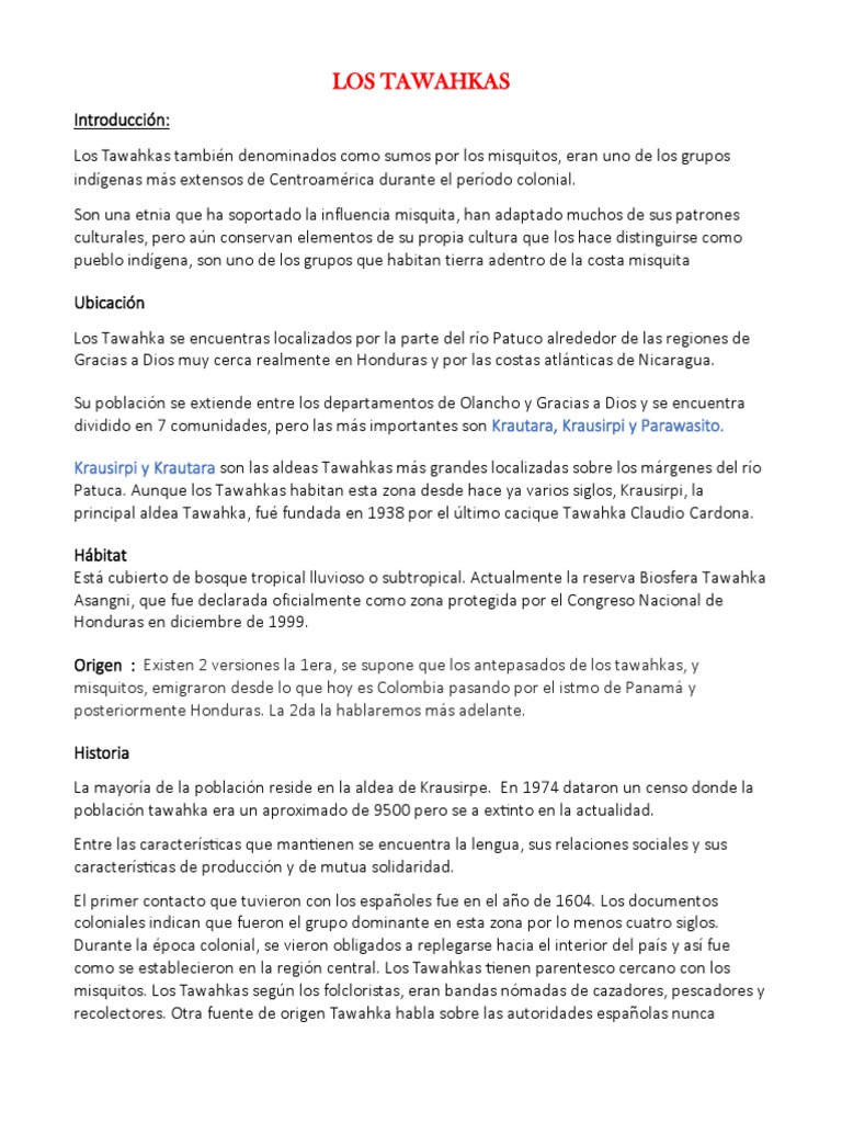 La cultura y modo de vida de los Tawahkas, un pueblo indígena de ...