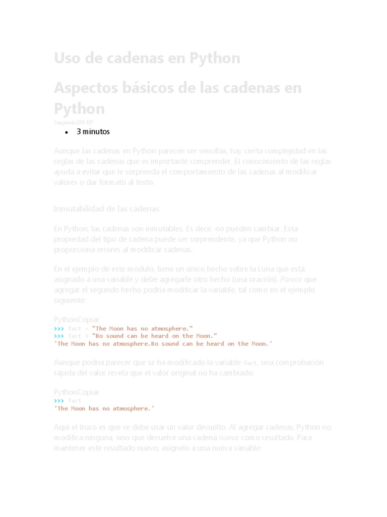 Uso de Cadenas en Python | PDF | Python (lenguaje de programación) | Comillas