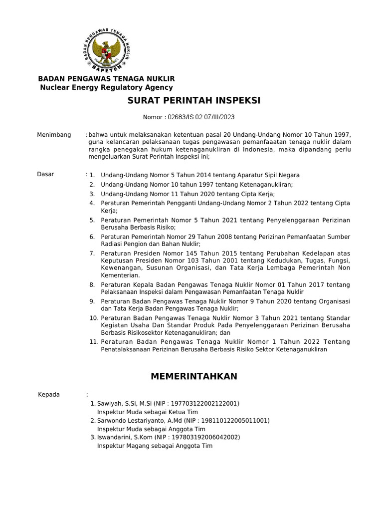 Surat Perintah Inspeksi DKI Depok 3 KES 2023 | PDF | Sains & Matematika