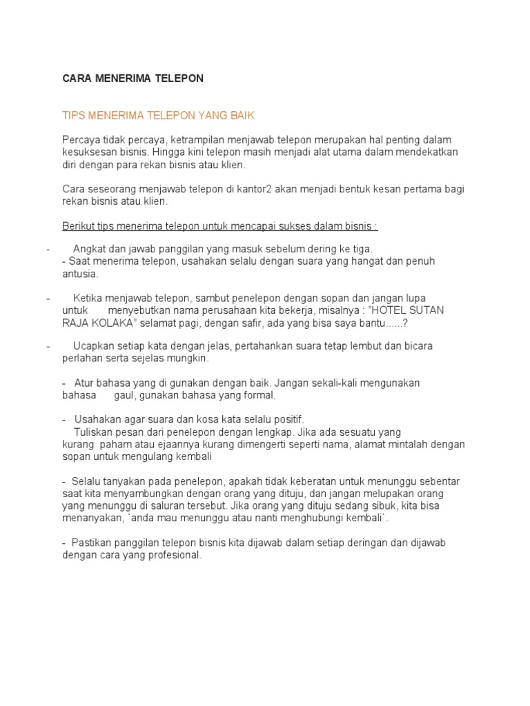 Cara Menerima Telepon | PDF