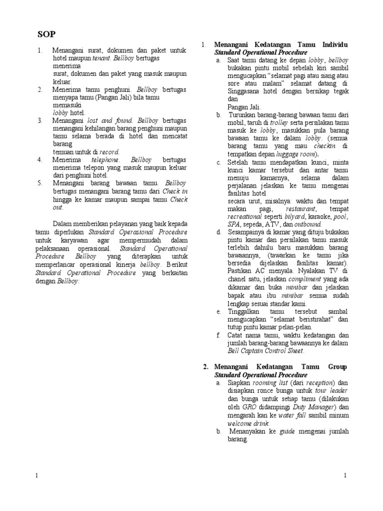 Sop Bellboy | PDF