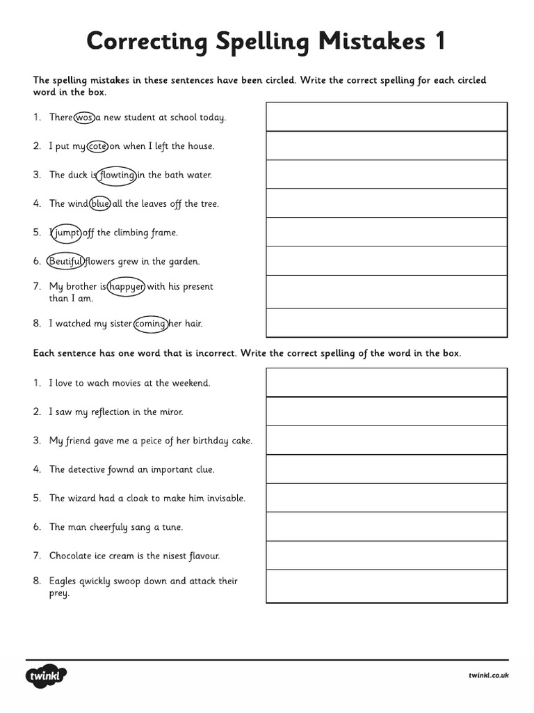 T2 E 2008 Year 3 Correct The Spelling Mistakes Worksheets | PDF