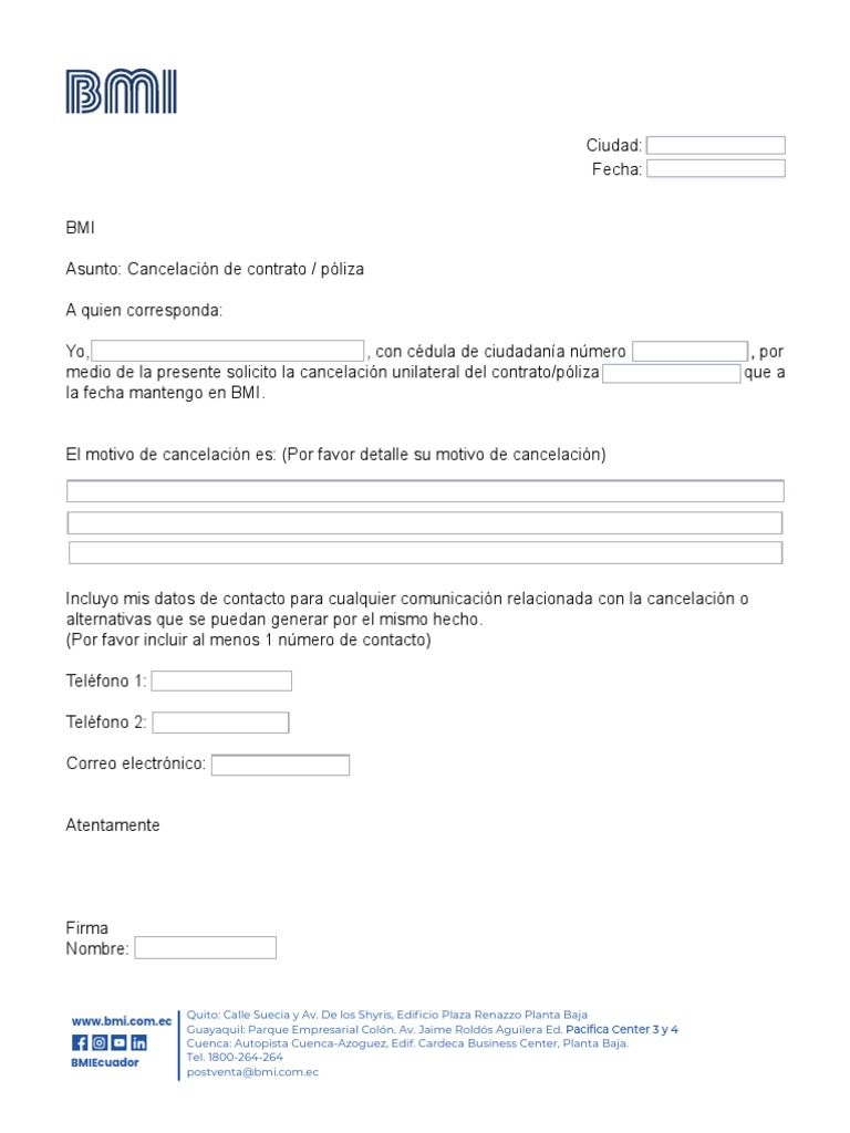 Formato de Cancelacion - Bmi | PDF