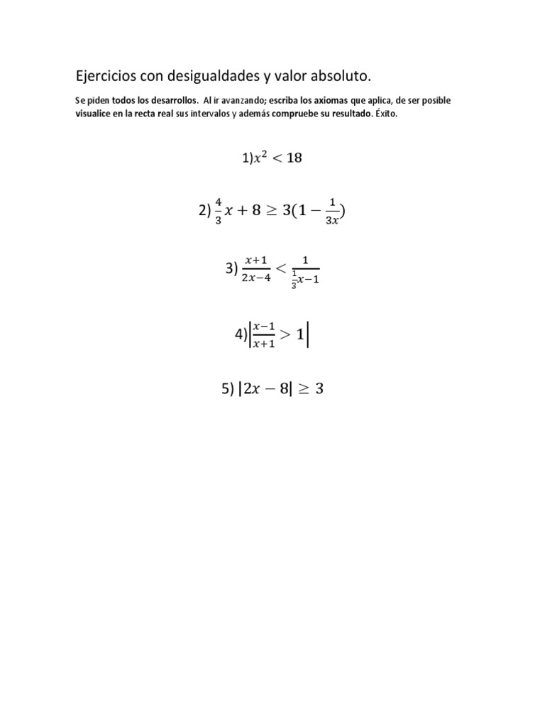 Ejercicios Con Desigualdades y Valor Absoluto | PDF