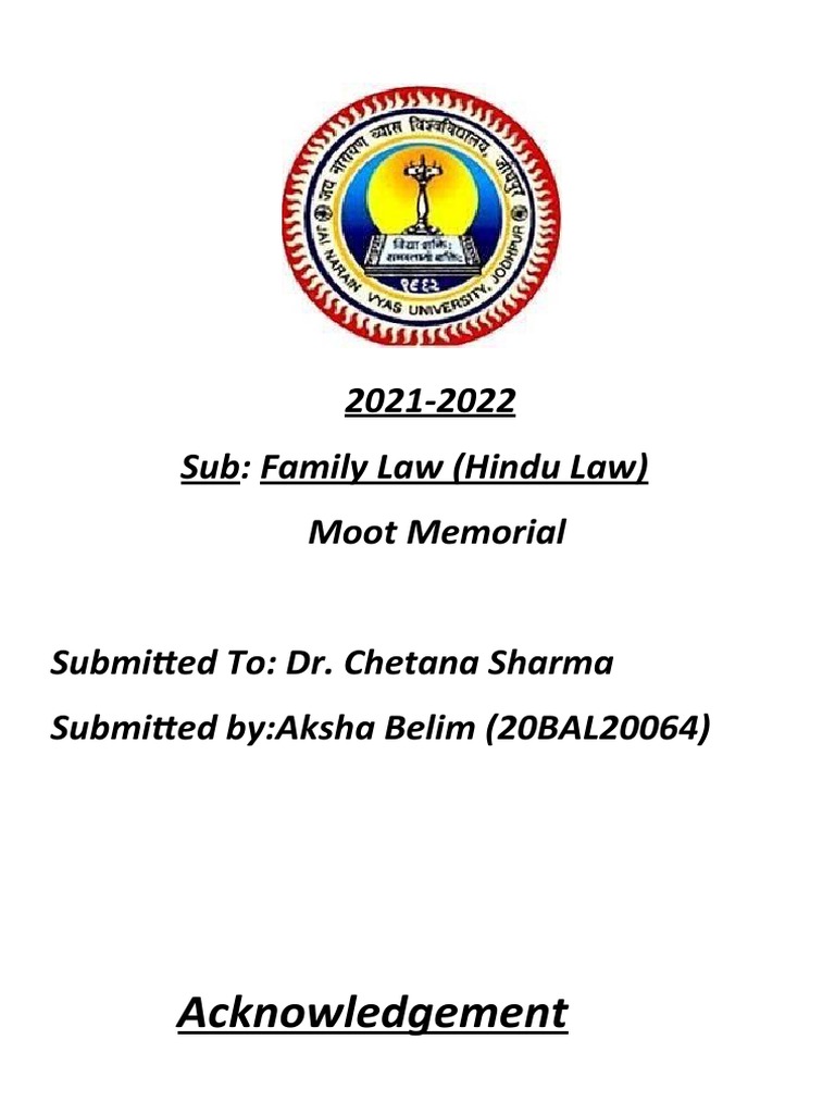 Hindu Law Moot Memorial | PDF | Marriage | Property