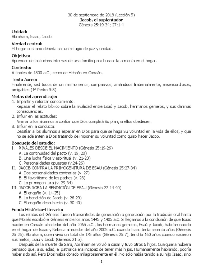 Lección #5 - Abraham, Isaac y Jacob. Jacob, El Suplantador | PDF ...
