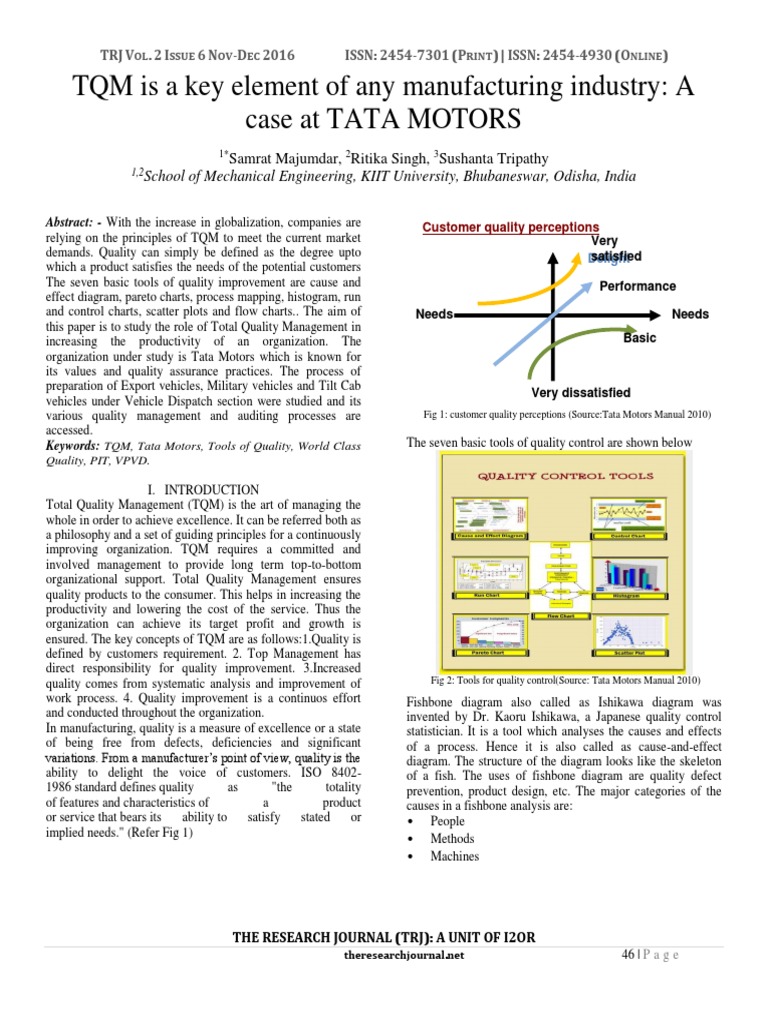 TQM Is A Key Element of Any Manufacturing Industry: A Case at Tata ...
