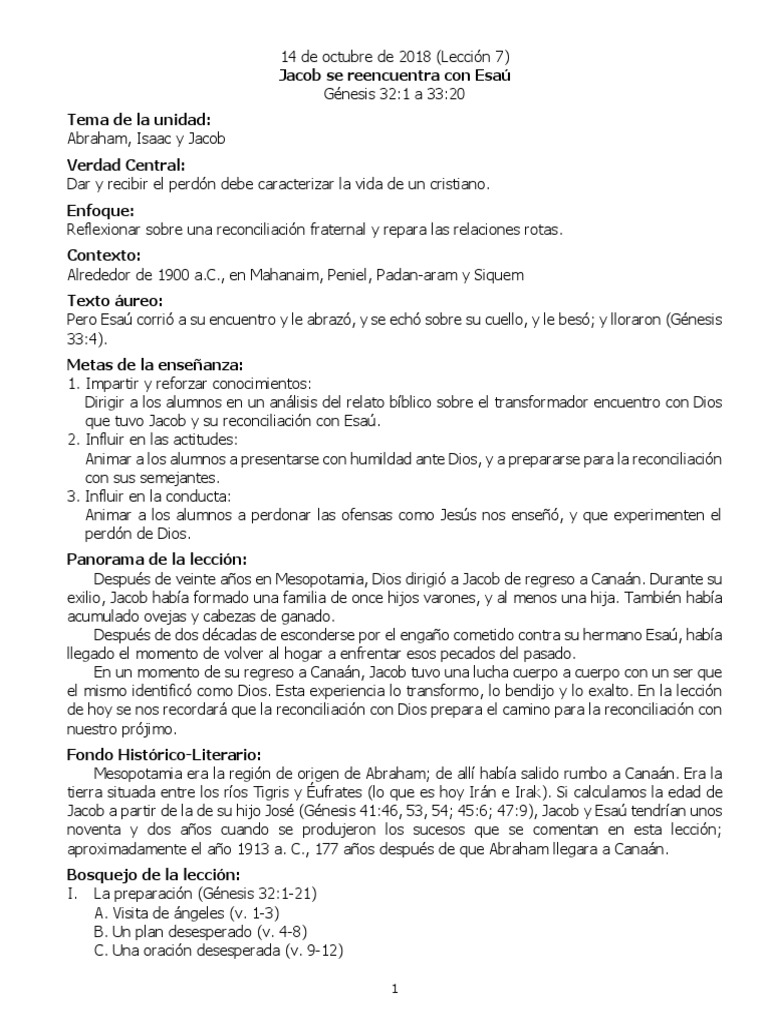 Lección #7 - Abraham, Isaac y Jacob. Jacob Se Encuentra Con Esaú | PDF ...