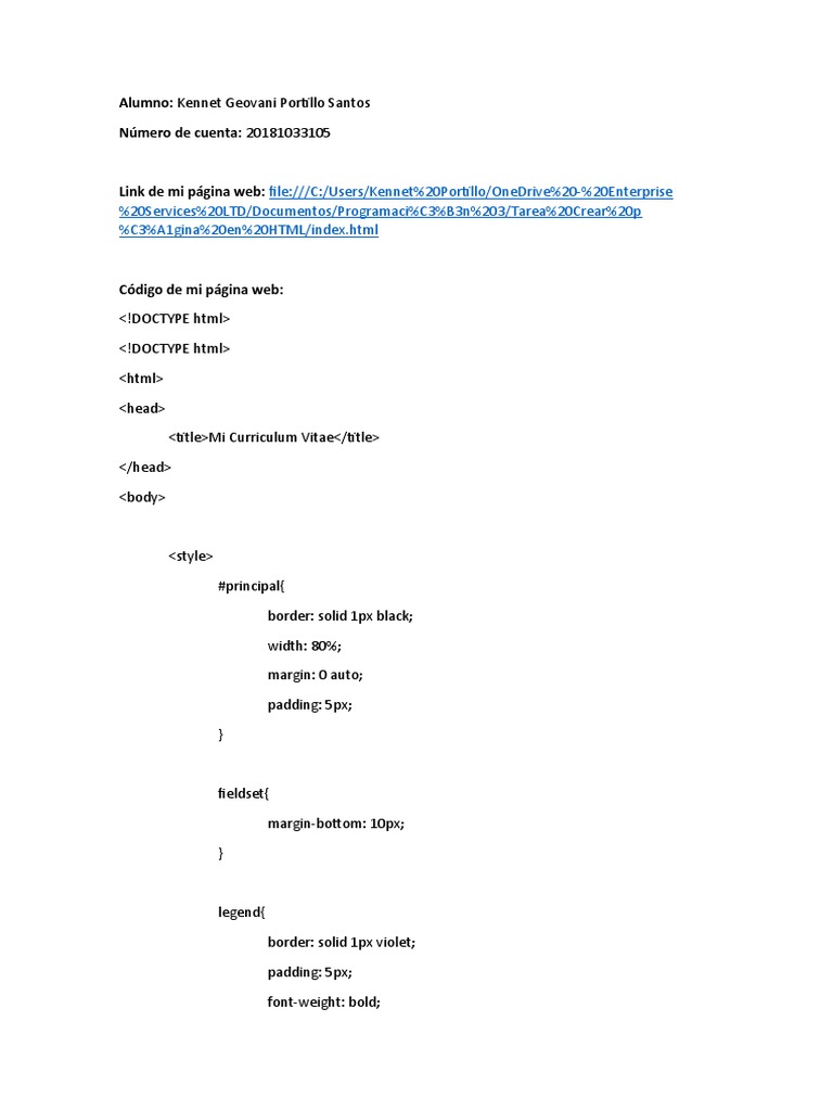 Tarea de Estructura Básica de Documentos HTML | PDF | Informática ...