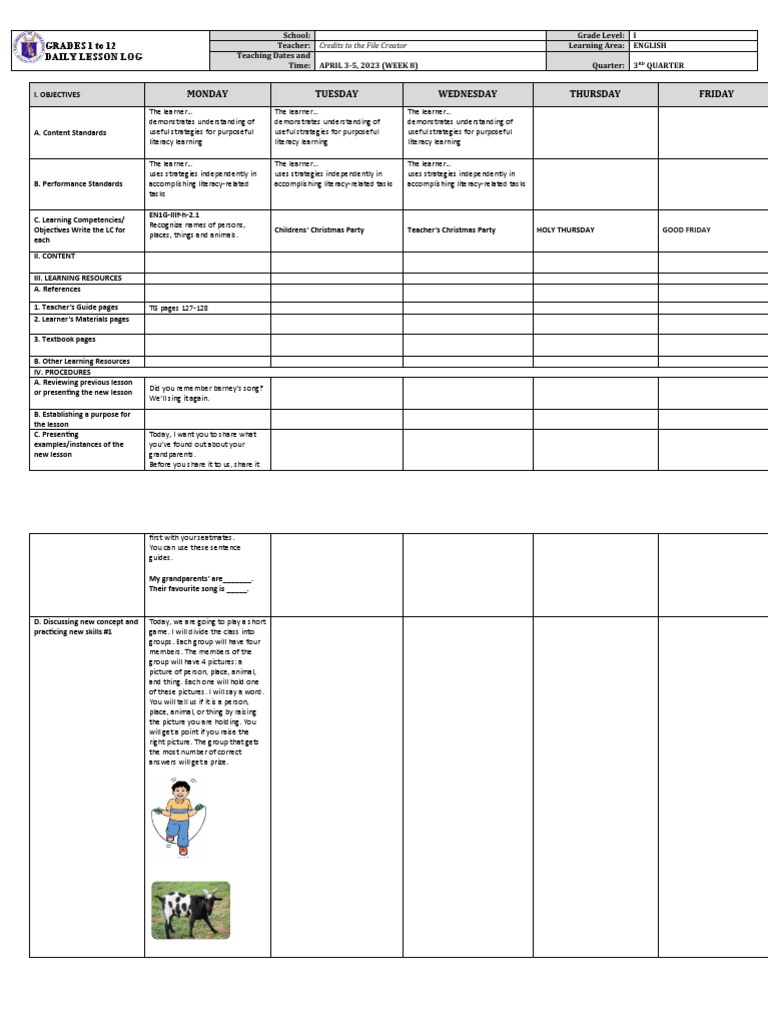 DLL - English 1 - Q3 - W8 | PDF | Learning | Teachers
