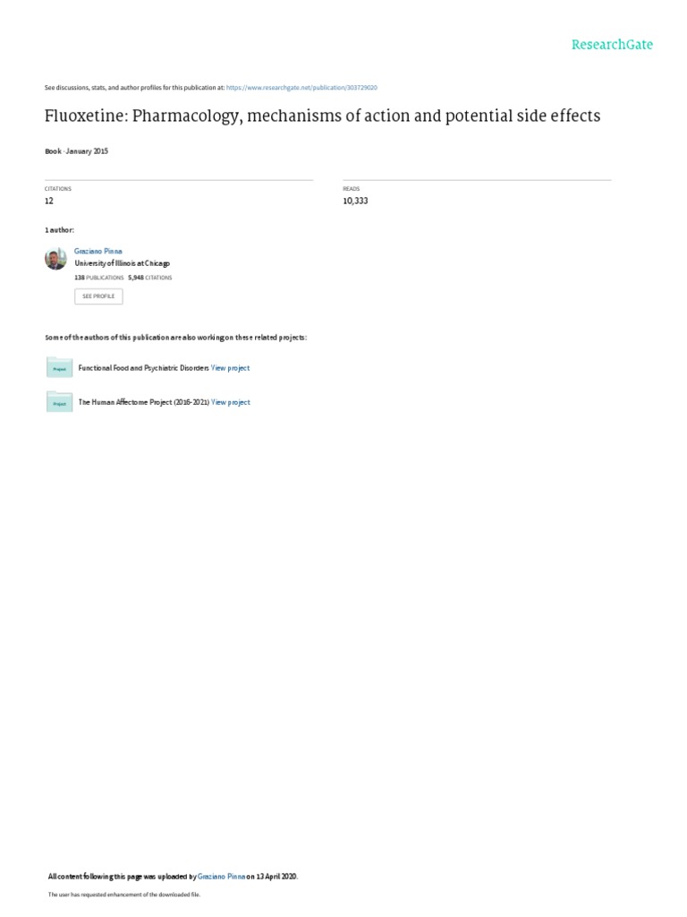 Fluoxetine: Pharmacology, Mechanisms of Action and Potential Side ...