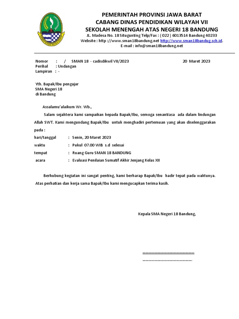 Contoh Surat Undangan Rapat | PDF