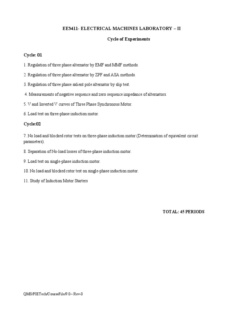 Lab Syllabus and Cycle of Experiments | PDF