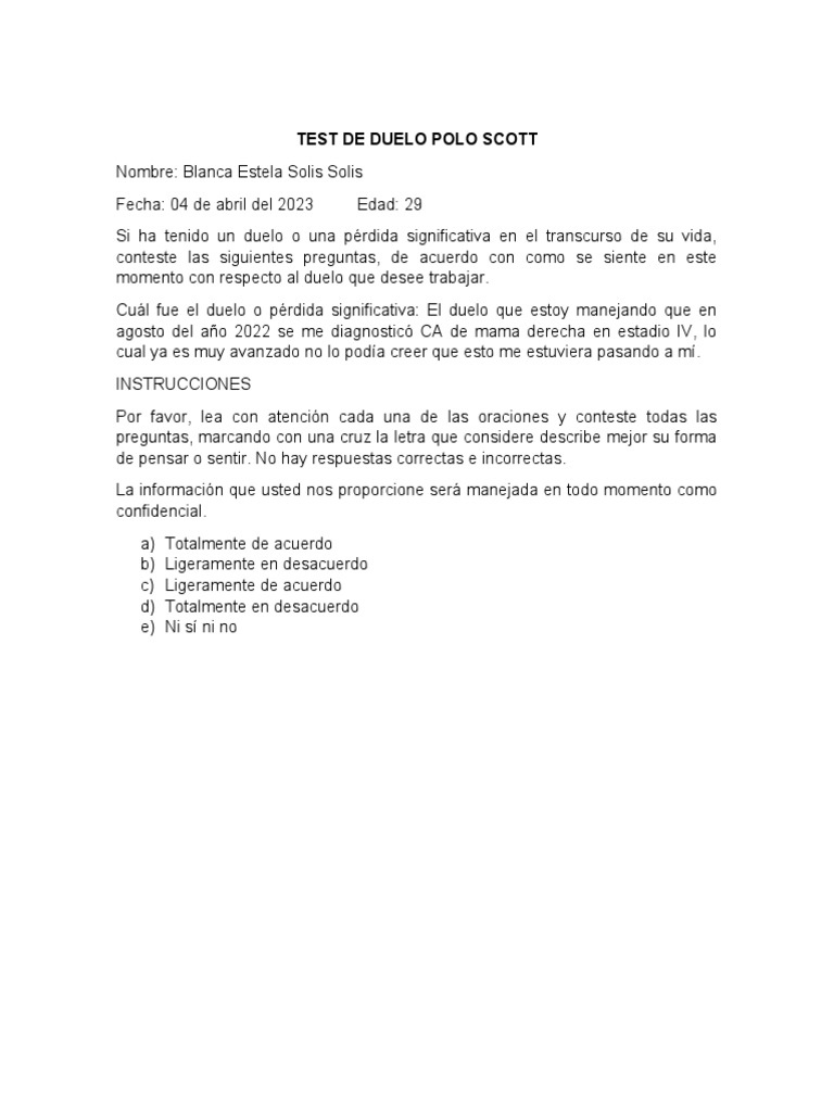 Test de Duelo Polo Scott | PDF
