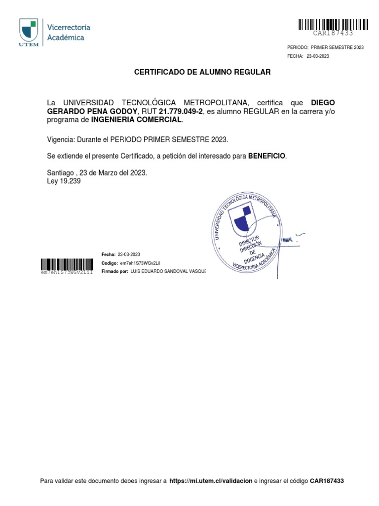 Certificado de Alumno Regular | PDF
