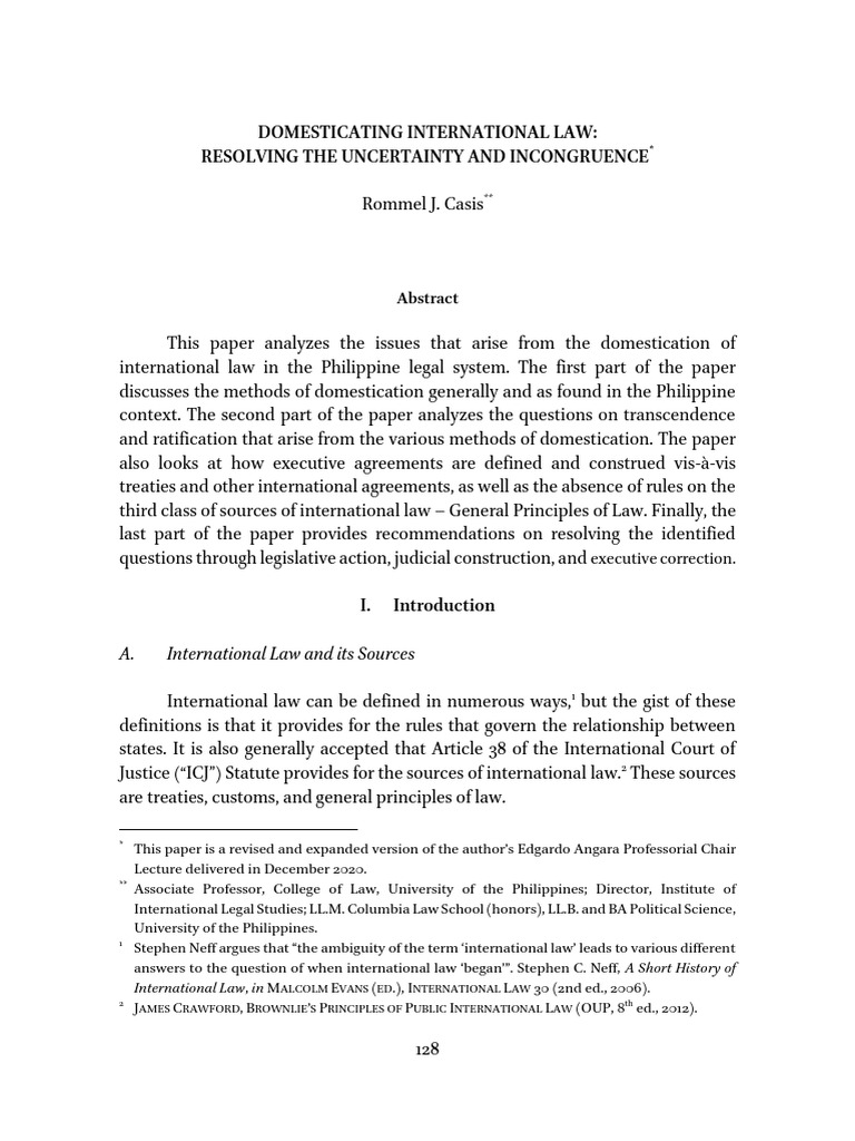 Domesticating International Law Resolving The Uncertainty and Incongruence | PDF | Treaty ...