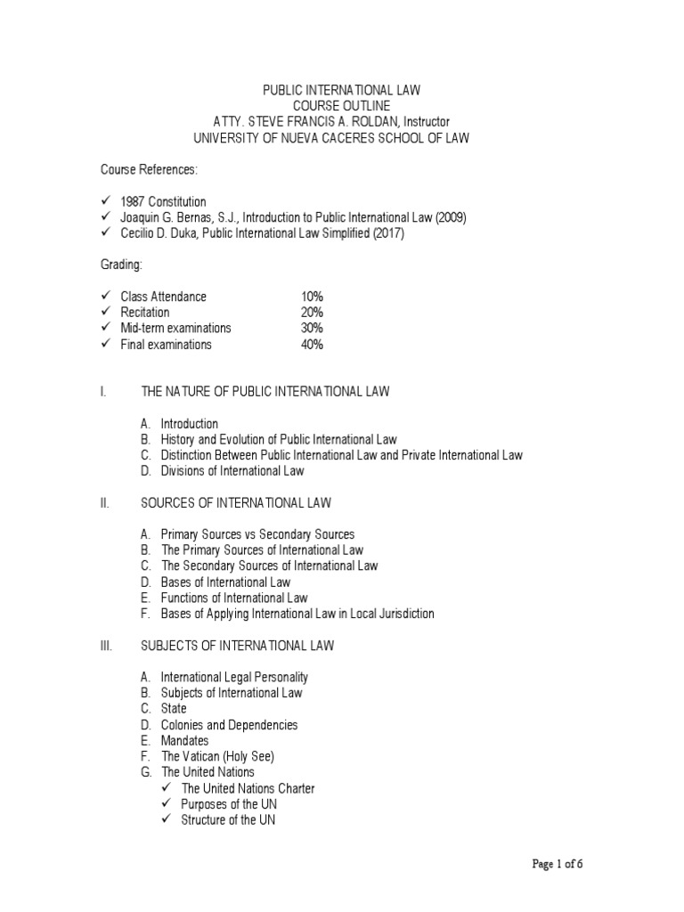 Public International Law Course Outline | PDF | Territorial Waters ...