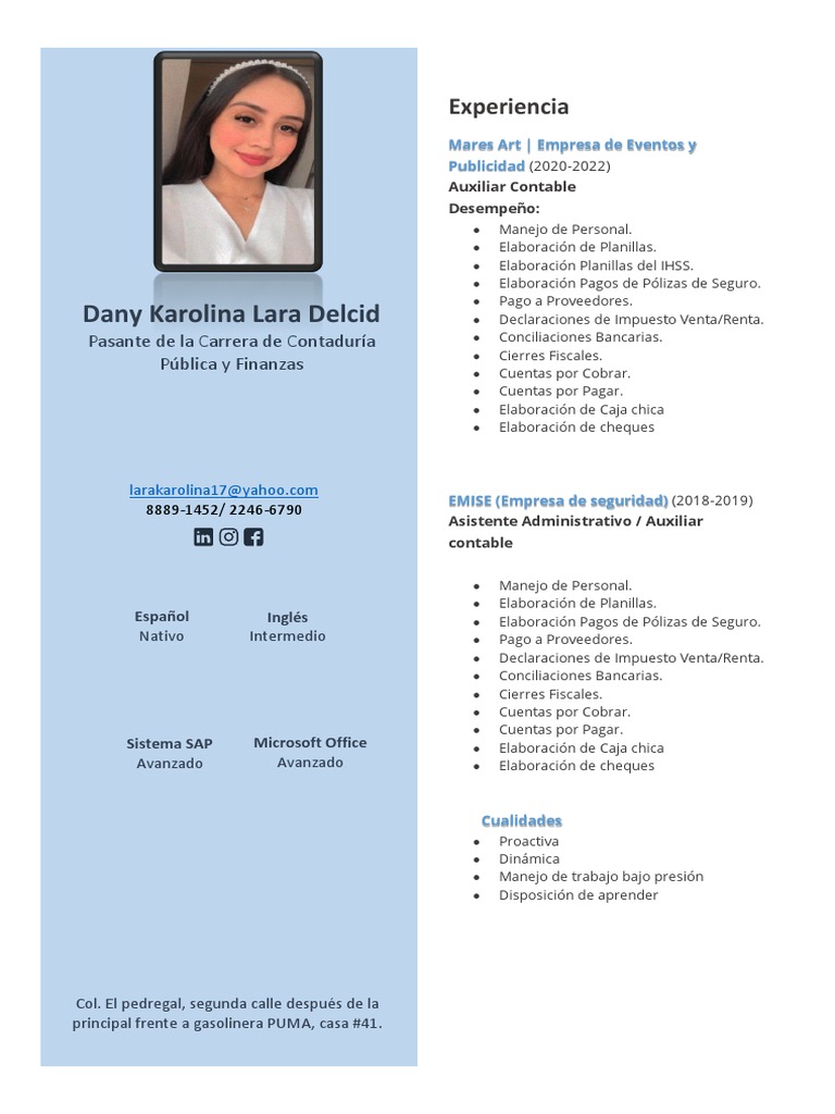 CV Dany Karolina Lara | PDF | Contador | Economias