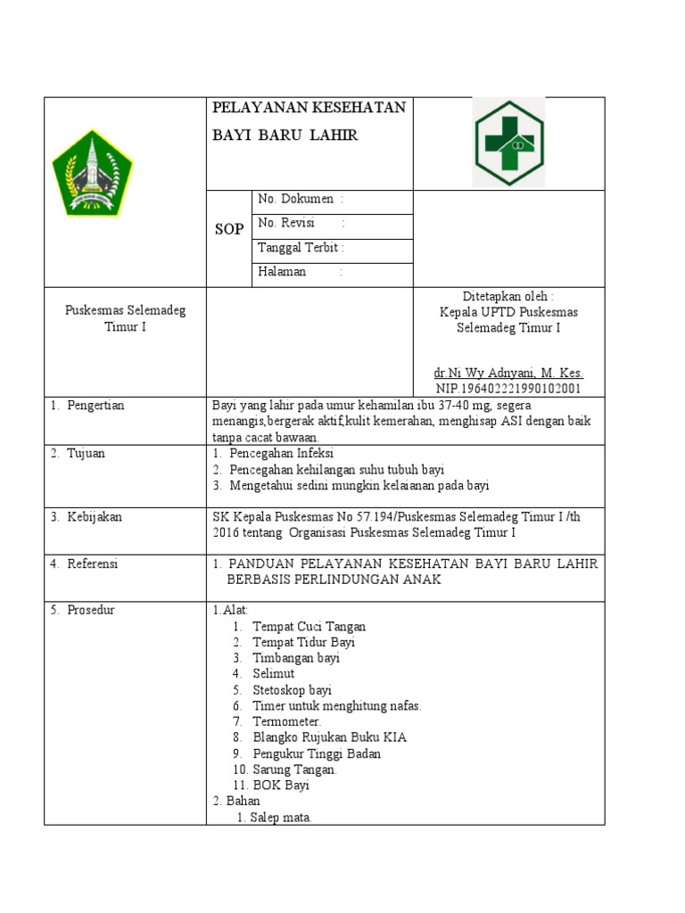 Sop Pelayanan Bayi Baru Lahir | PDF