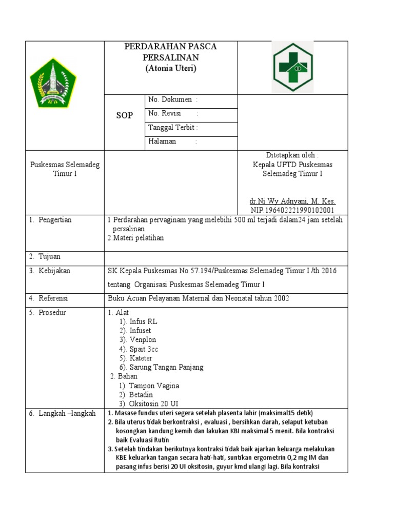 Sop Perdarahan Pasca Salin | PDF