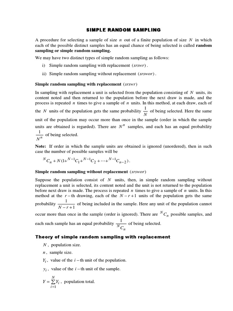 Simple Random Sampling Pdf Confidence Interval Estimator