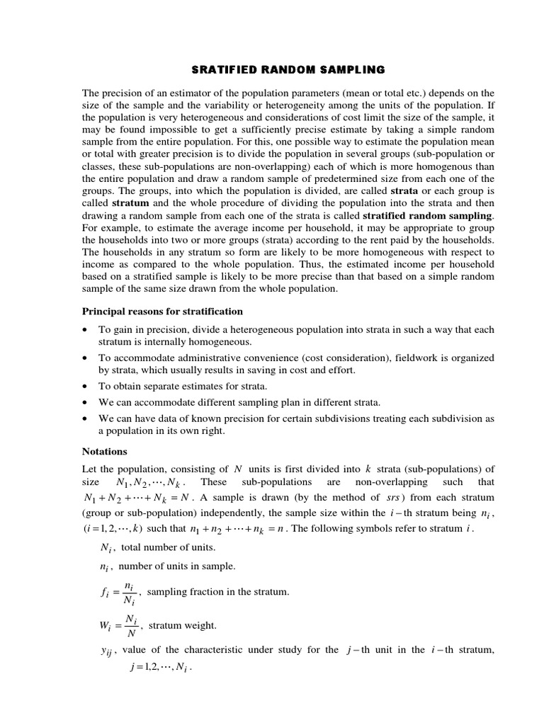 Stratified Randon Sampling | PDF | Sampling (Statistics) | Stratified ...