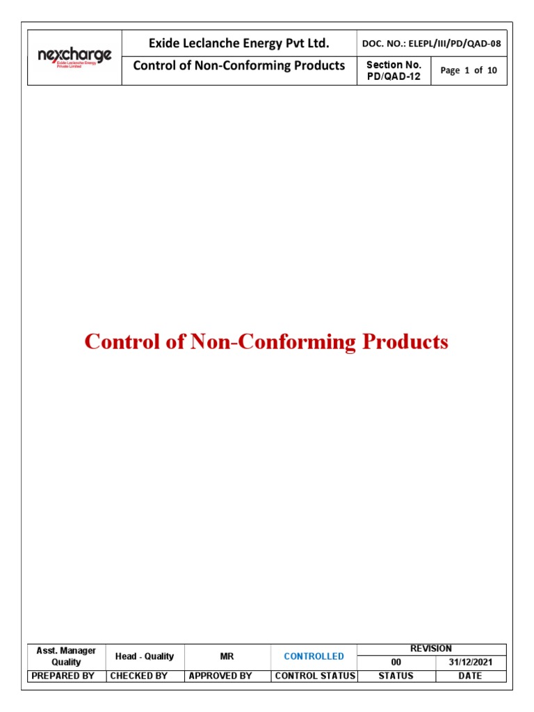 12. Procedure for Control of non-conforming product | PDF | Audit ...