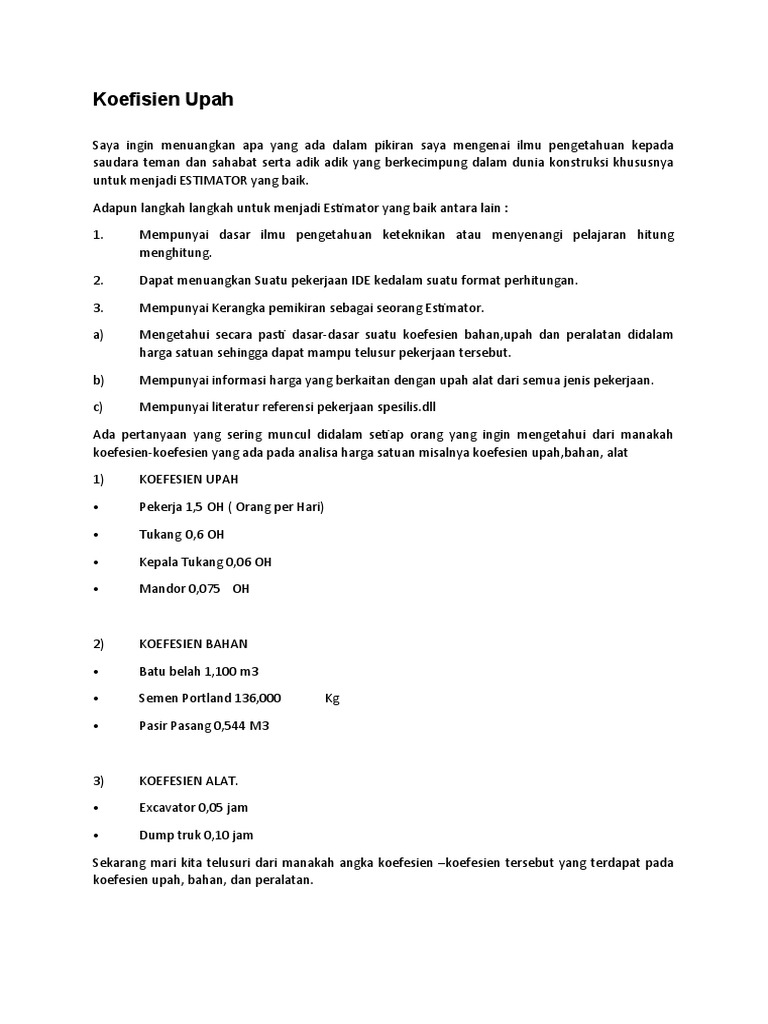 Koefisien Upah dalam Konstruksi | PDF