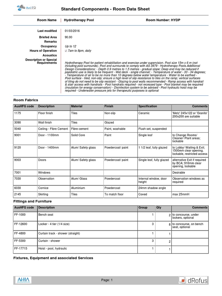HydroTherapy Room Data Sheet | PDF | Tile | Swimming Pool