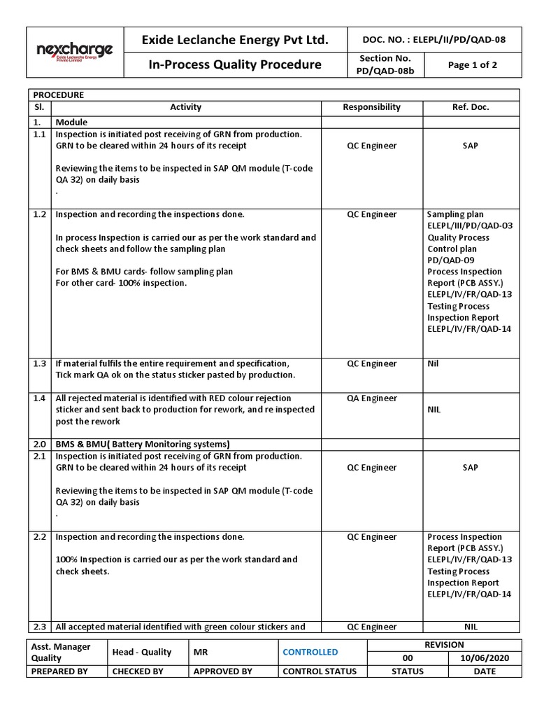 8b Procedure Inprocess Quality | PDF | Technology & Engineering
