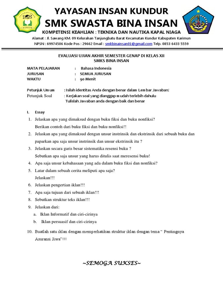 Soal UAS B. Indonesia 26 Rangkap | PDF