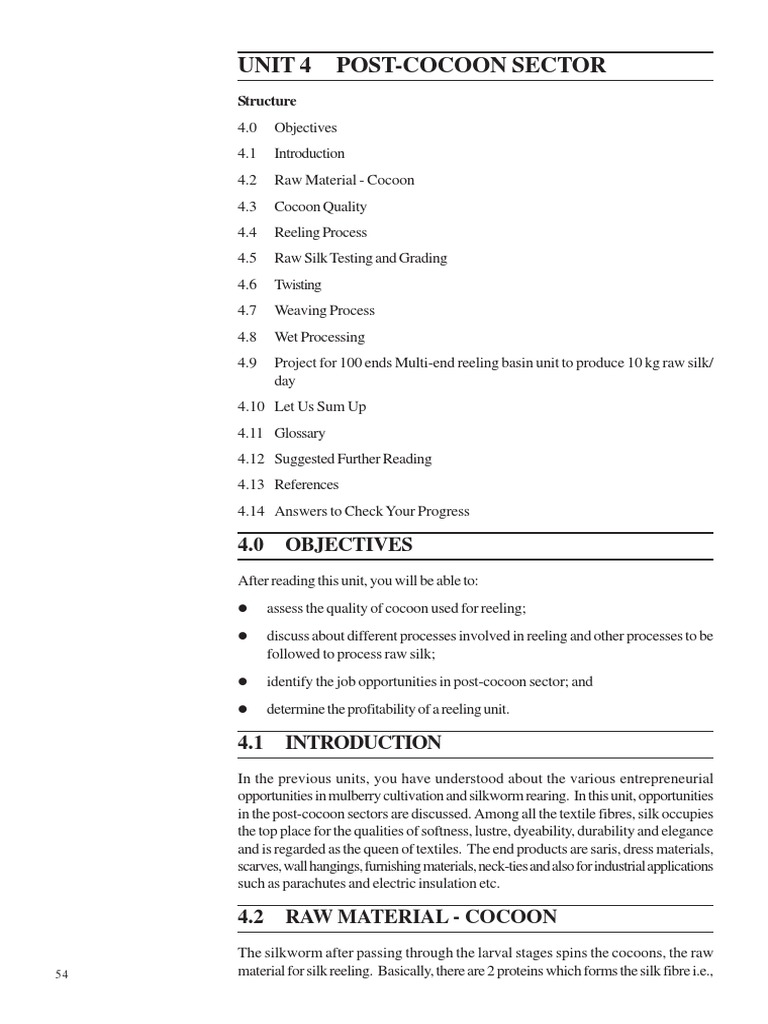 Unit 4 Post-Cocoon Sector: 4.0 Objectives | PDF | Weaving | Loom