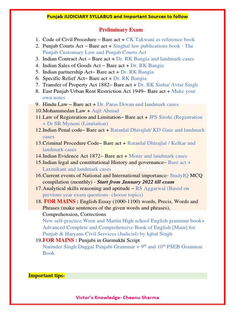 Punjab Judiciary Exam Syllabus Guide | PDF | Justice | Crime & Violence