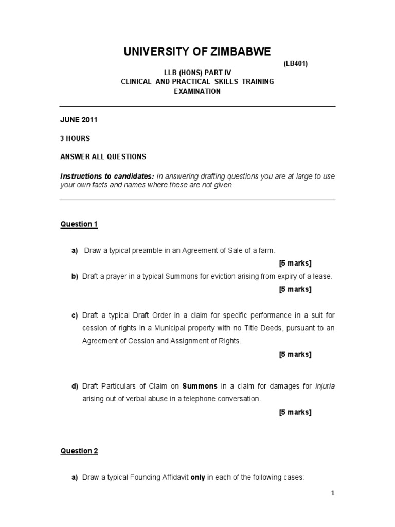 University of Zimbabwe: (LB401) LLB (Hons) Part Iv Clinical and ...