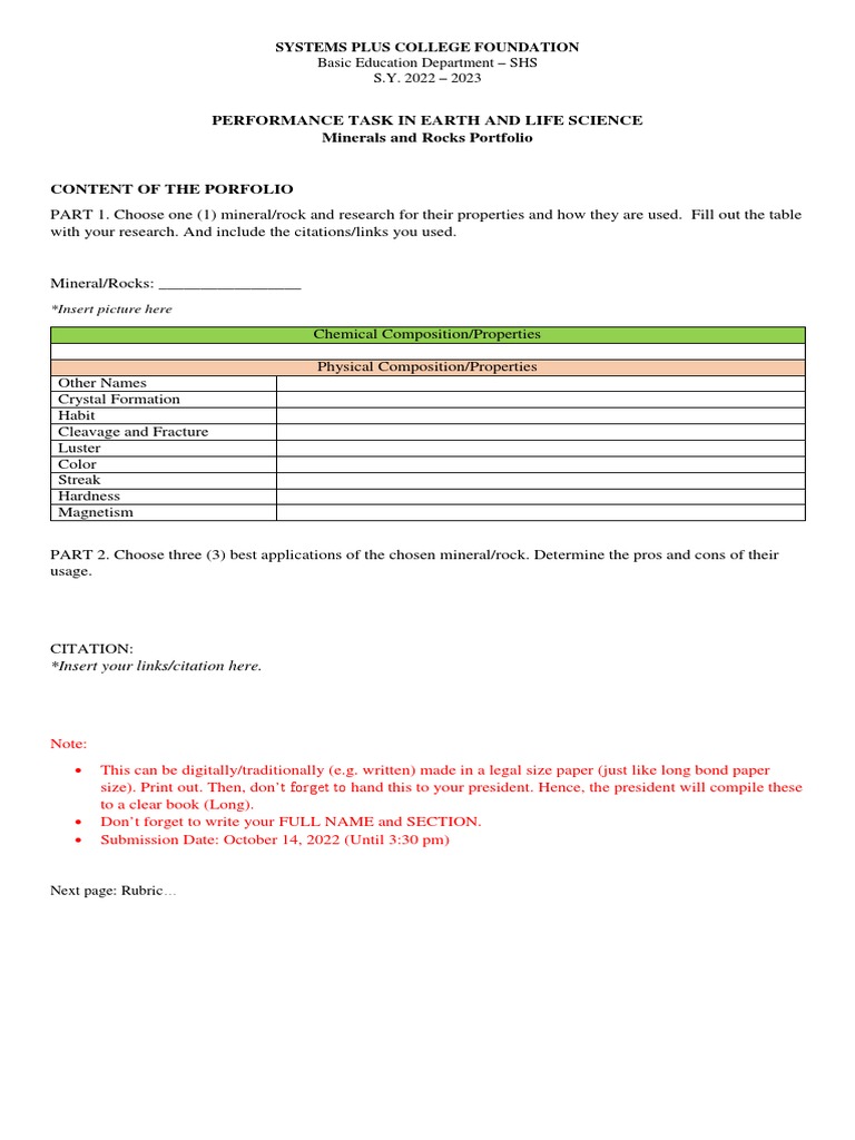 Mineral Rocks Portfolio | PDF | Minerals | Rubric (Academic)