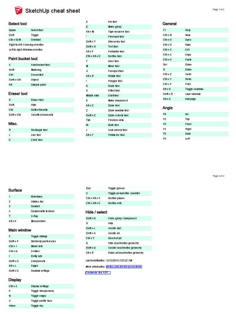 SketchUp cheat sheet under 40 characters | PDF | Geometry