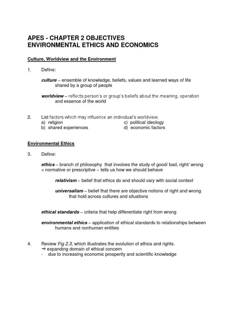 Apes - Chapter 2 Objectives Environmental Ethics and Economics ...