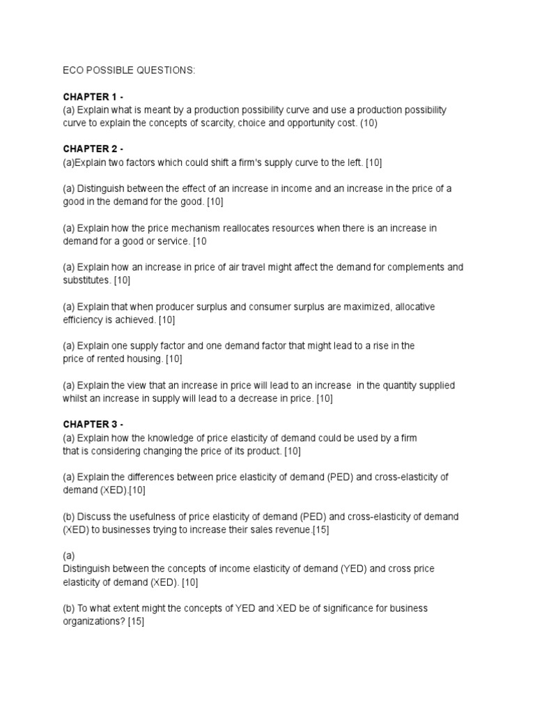 Eco Possible Questions | PDF | Demand | Monopoly